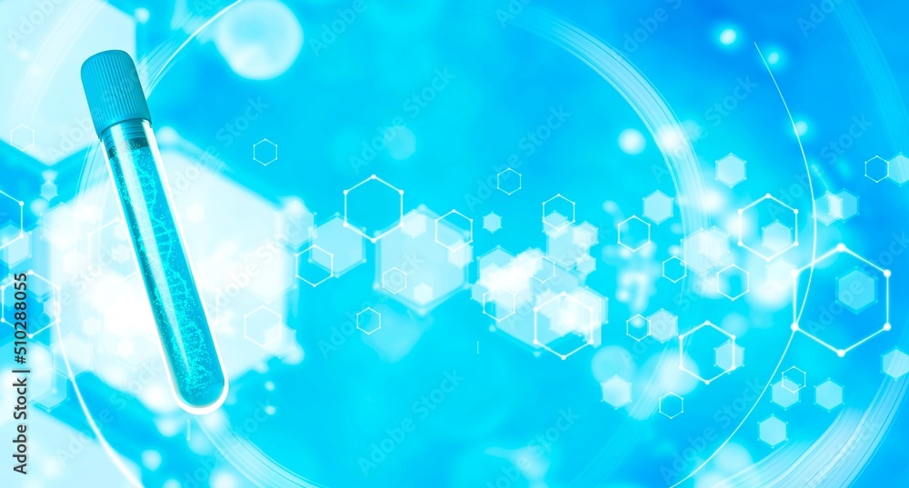 A blue test tube with a dna spiral.Stem cell storage bank.3d ...