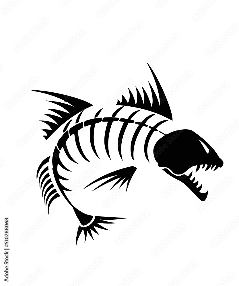 fish svg, fish bones svg, Angry Fish Skeleton svg, Fishing SVG ...