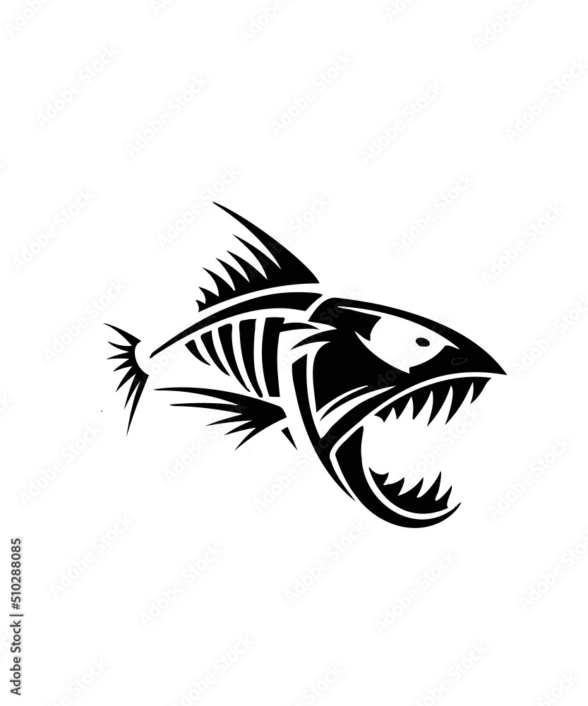 fish svg, fish bones svg, Angry Fish Skeleton svg, Fishing SVG ...