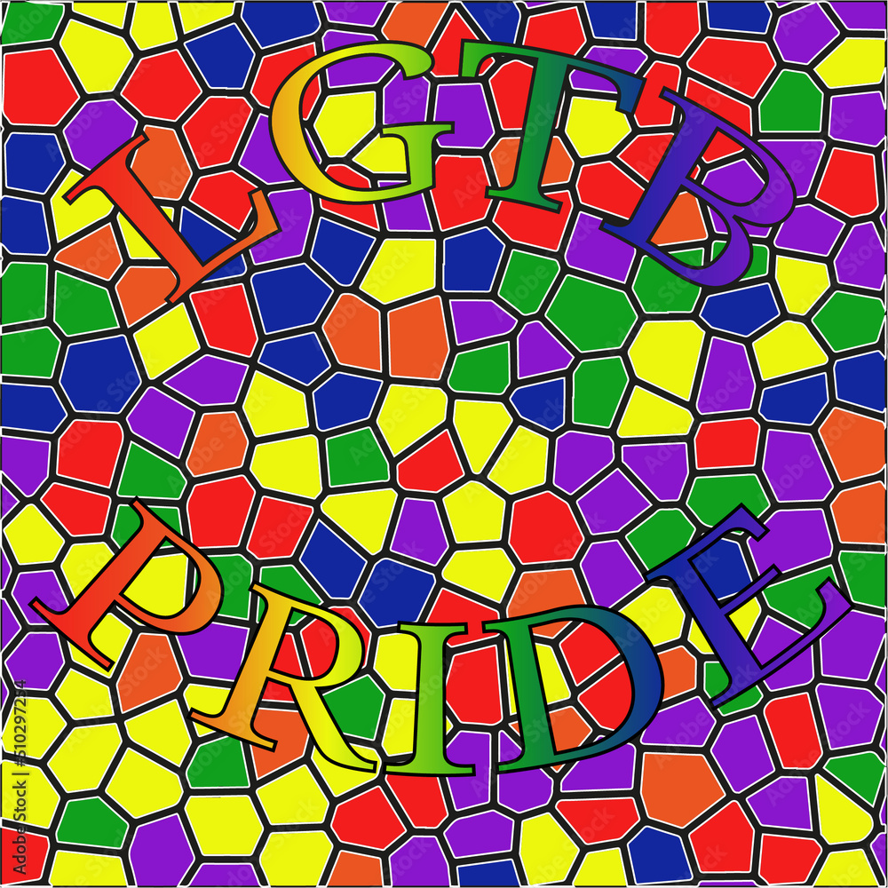 LGBT concept; stained glass window with the words pride lgtb Stock ...