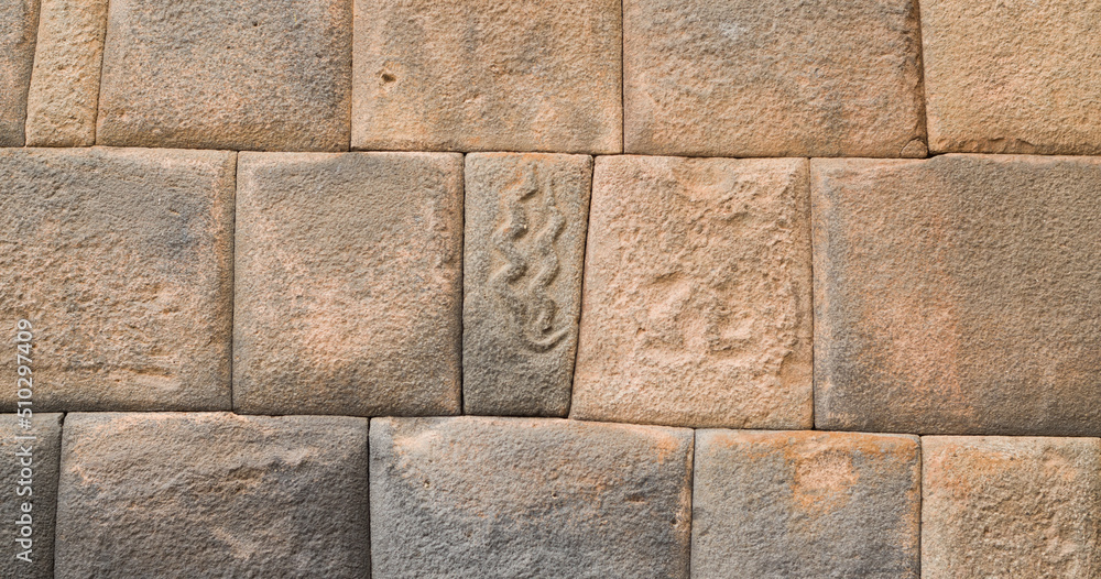 Megalithic stone walls with snake carvings, craftmenship in ancient ...