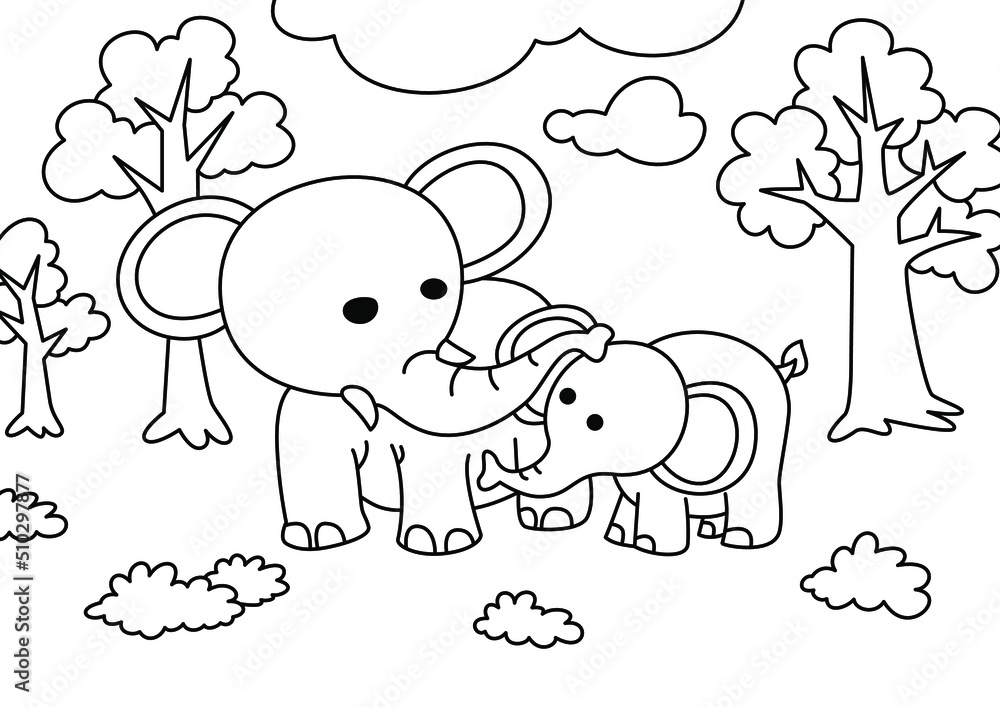 Coloring design with cute elephant for kids coloring page Vector Stock ...