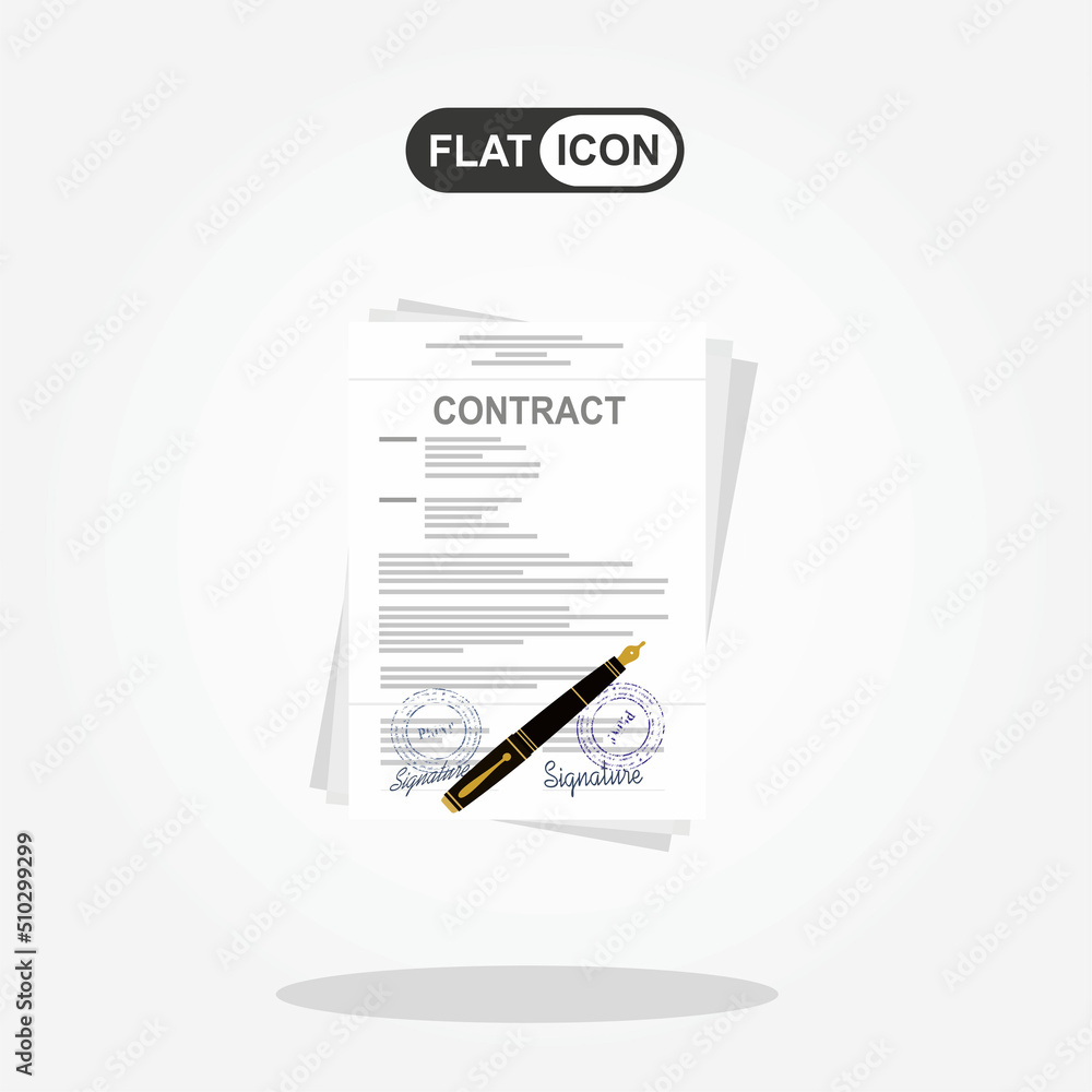 Contract, paper documents with seal, text, signature. Checklist ...