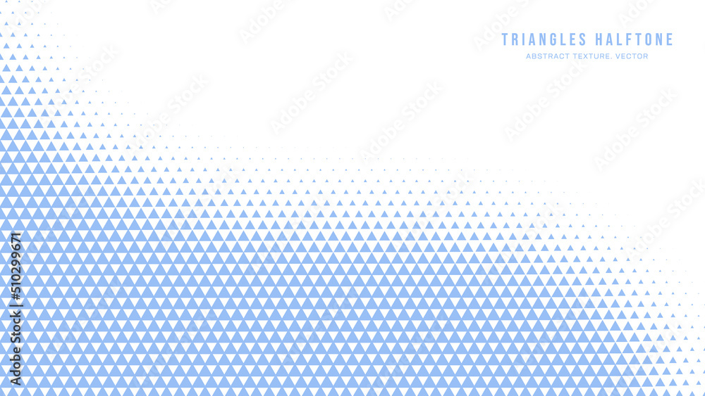 Triangles Halftone Geometric Pattern Abstract Vector Smooth Curved Blue Border Isolated On White