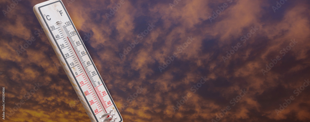 High temperature warning, hot weather, heat danger. 40 degree Celsius ...