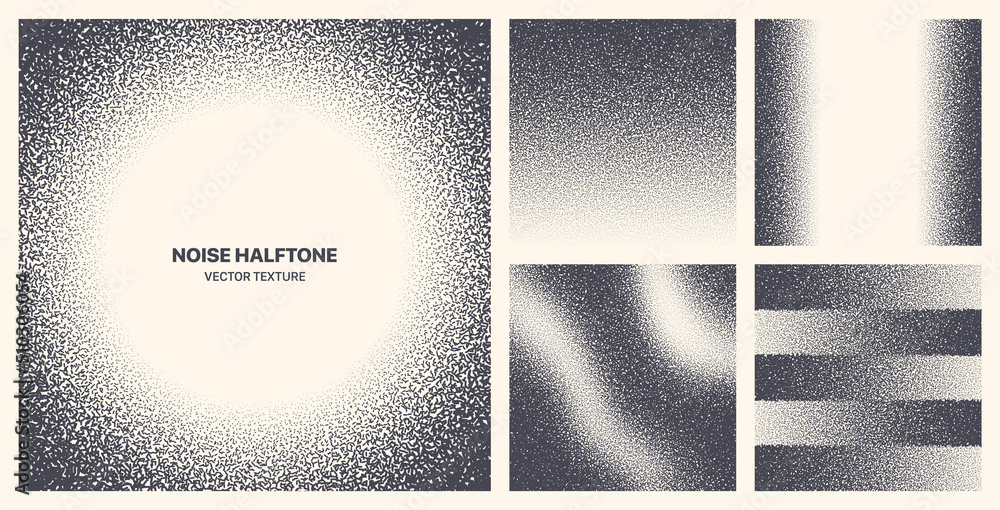 Assorted Various Black Noise Halftone Different Grainy Textures Vector ...