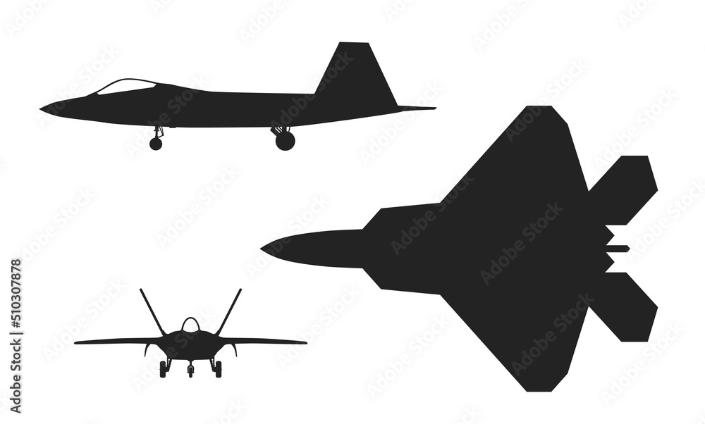 Vetor de f-22 raptor fighter jet. side and front view. usa air force ...