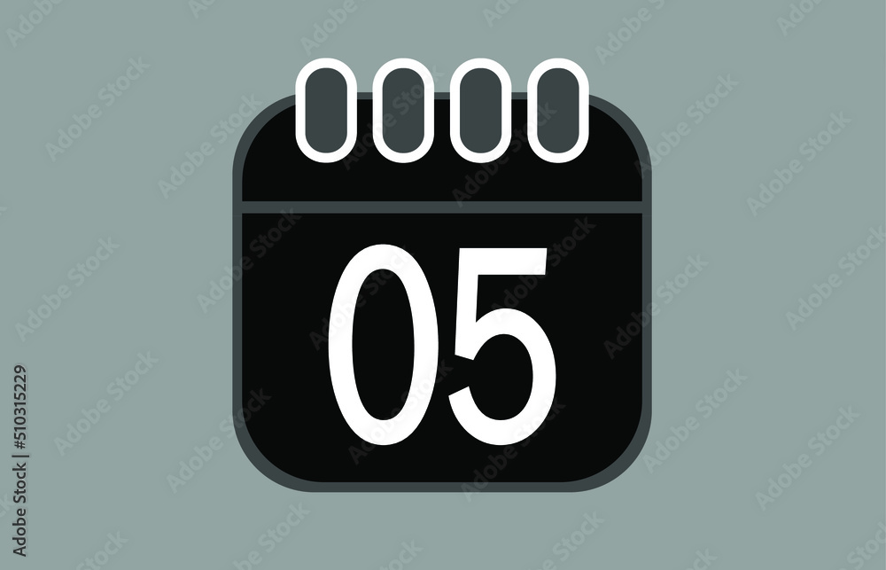 Day 5. Dark calendar with month date. Vector for the days of the week ...