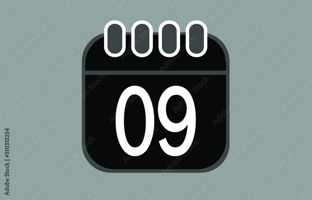 Day 9. Dark calendar with month date. Vector for the days of the week ...