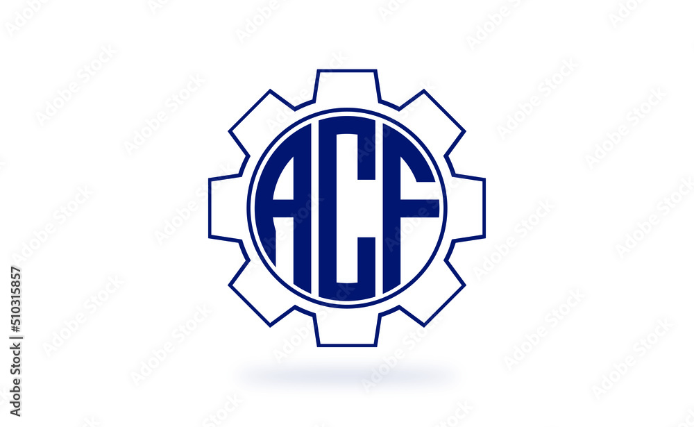 ACF three letter industrial logo with gear icon logo design vector ...