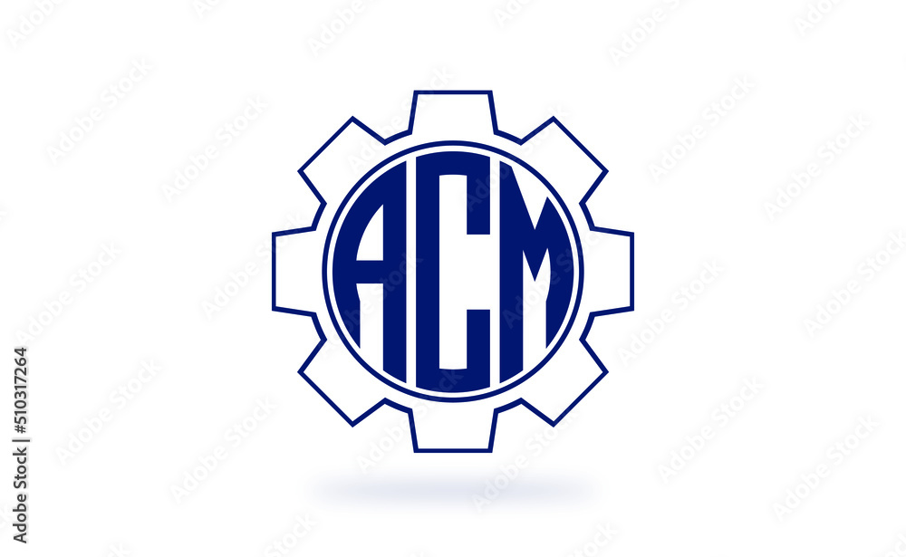 ACM three letter industrial logo with gear icon logo design vector ...