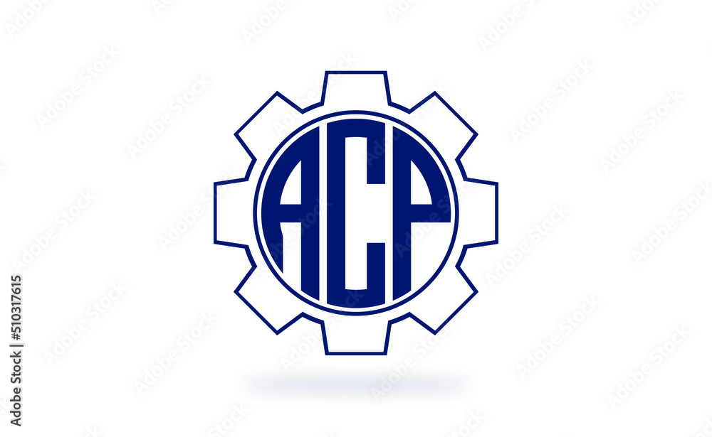 Vecteur Stock ACP three letter industrial logo with gear icon logo ...