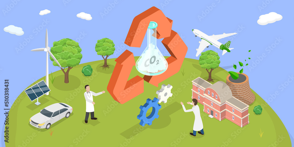 3D Isometric Flat Vector Conceptual Illustration of CO2 Recycling ...