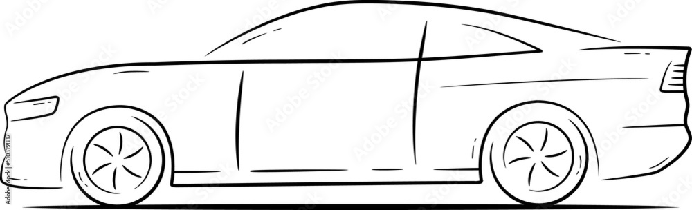 Sketch of a sports fast car from thin black lines on a white background ...