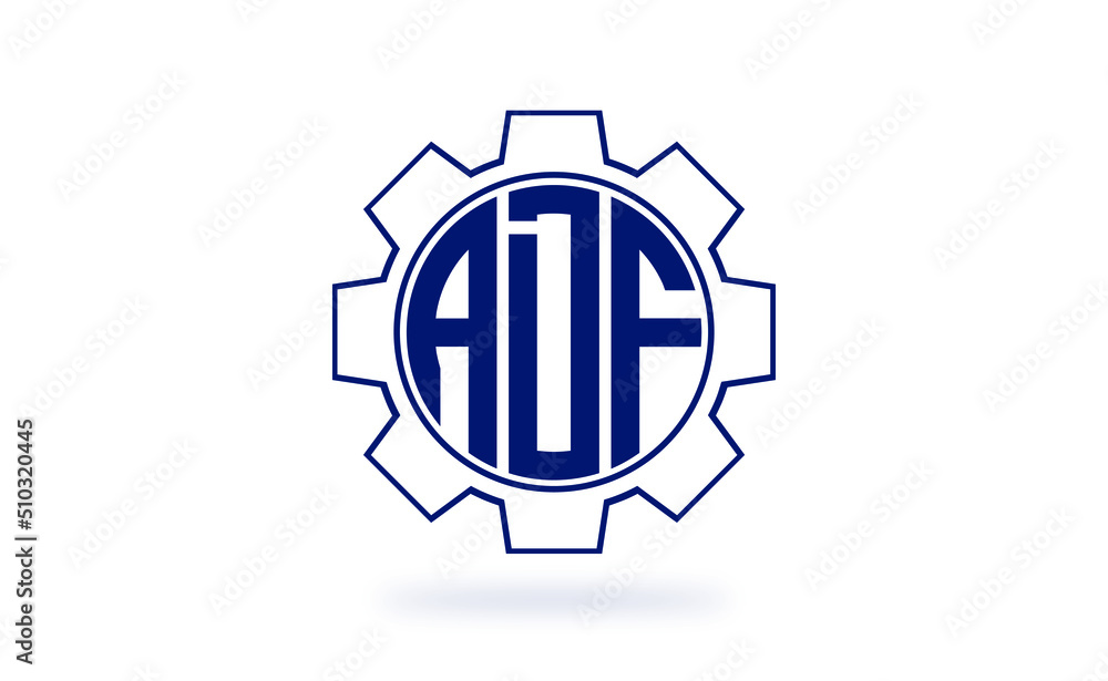 ADF three letter industrial logo with gear icon logo design vector ...