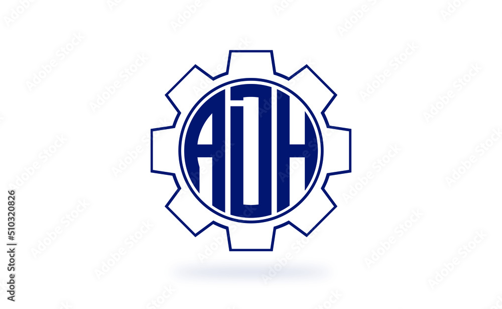 ADH three letter industrial logo with gear icon logo design vector ...