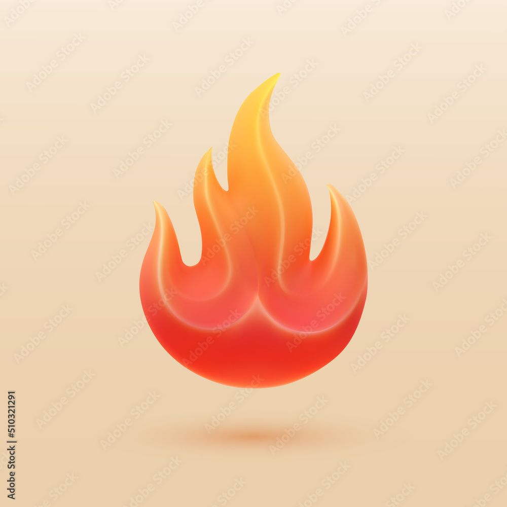 3d cartoon vector fire flame isolated icon. Red burning bonfire energy ...