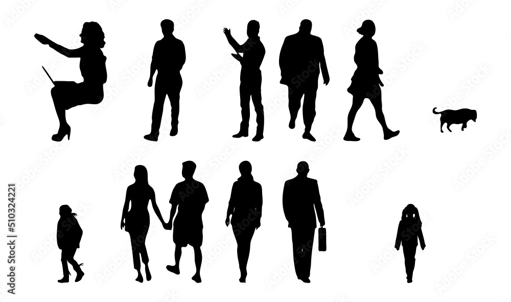 Vector illustration, Outline silhouettes of people, Contour drawing ...