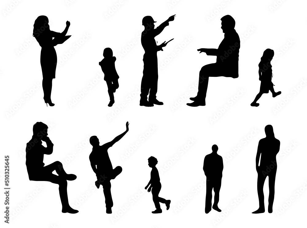 Vector illustration, Outline silhouettes of people, Contour drawing ...