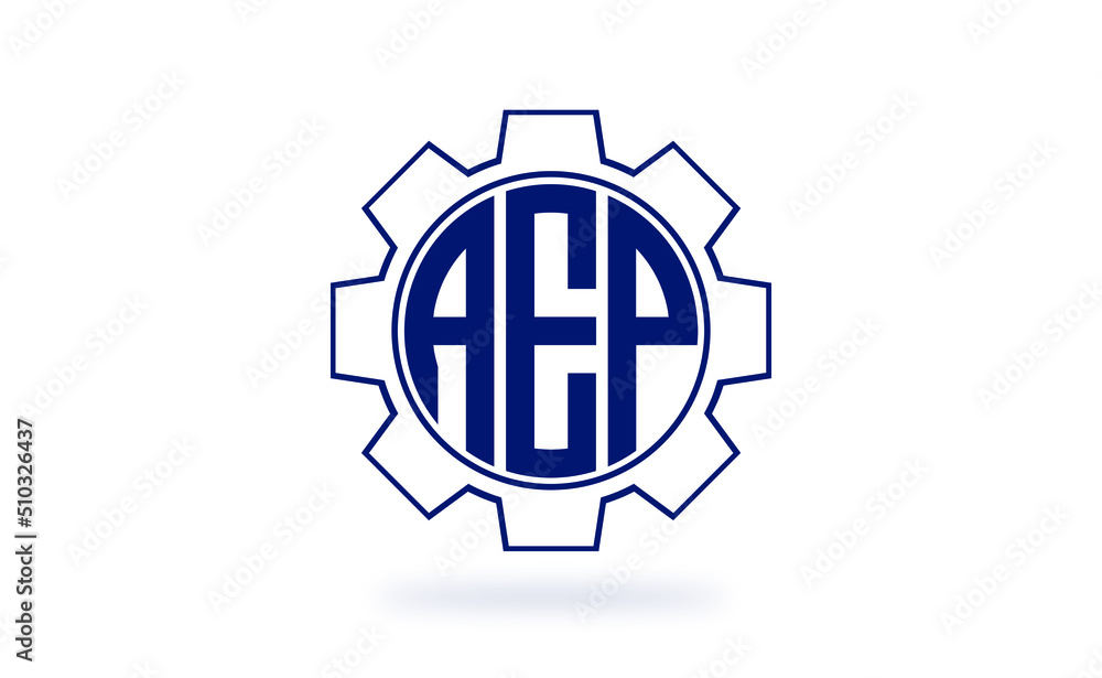 AEP three letter industrial logo with gear icon logo design vector ...