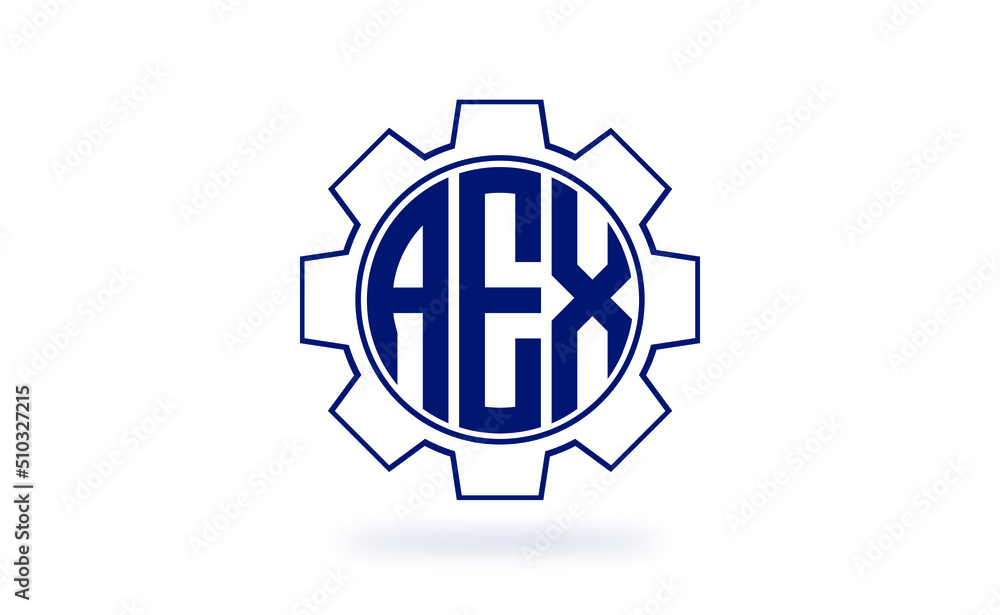 AEX three letter industrial logo with gear icon logo design vector ...