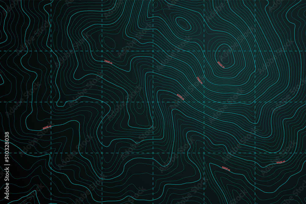 Modern Detailed Digital UI Topographic Contour Outline Map Vector ...