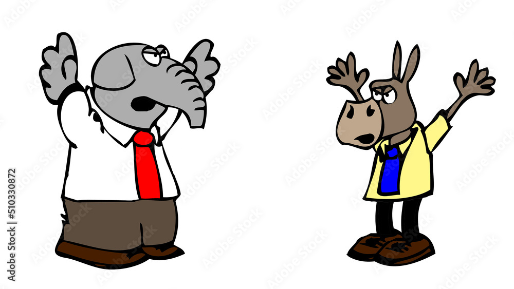 cartoon illustration of republican elephant mascot and democratic ...