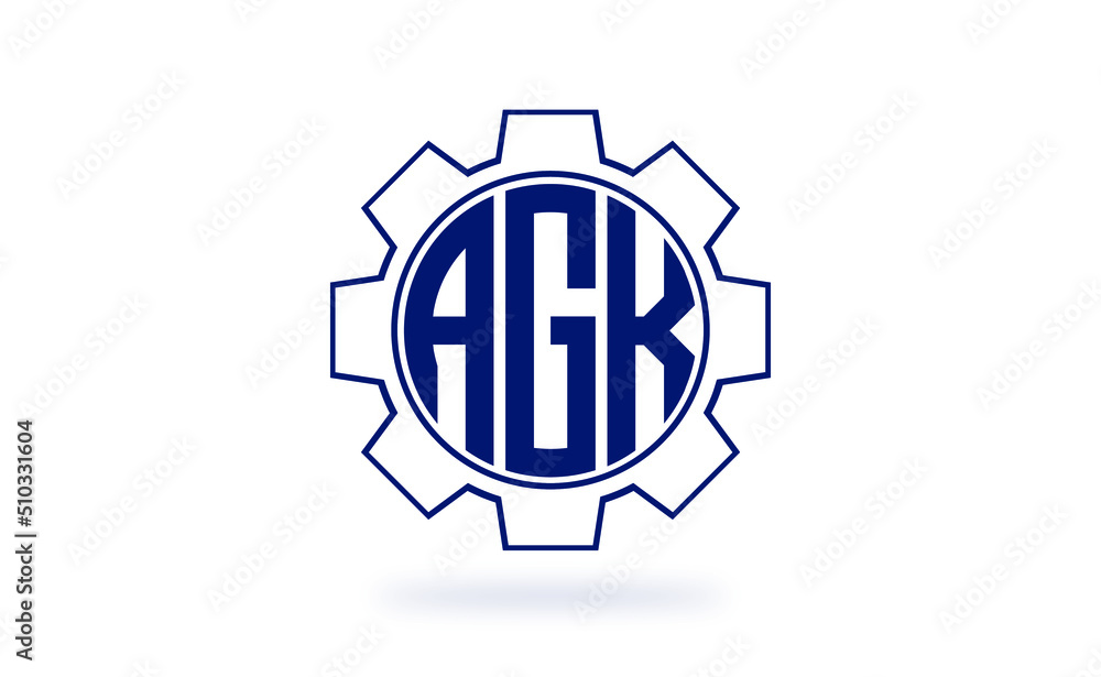 AGK three letter industrial logo with gear icon logo design vector ...