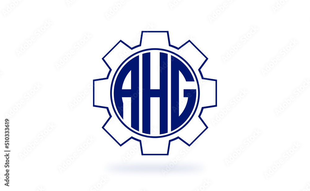 AHG three letter industrial logo with gear icon logo design vector ...