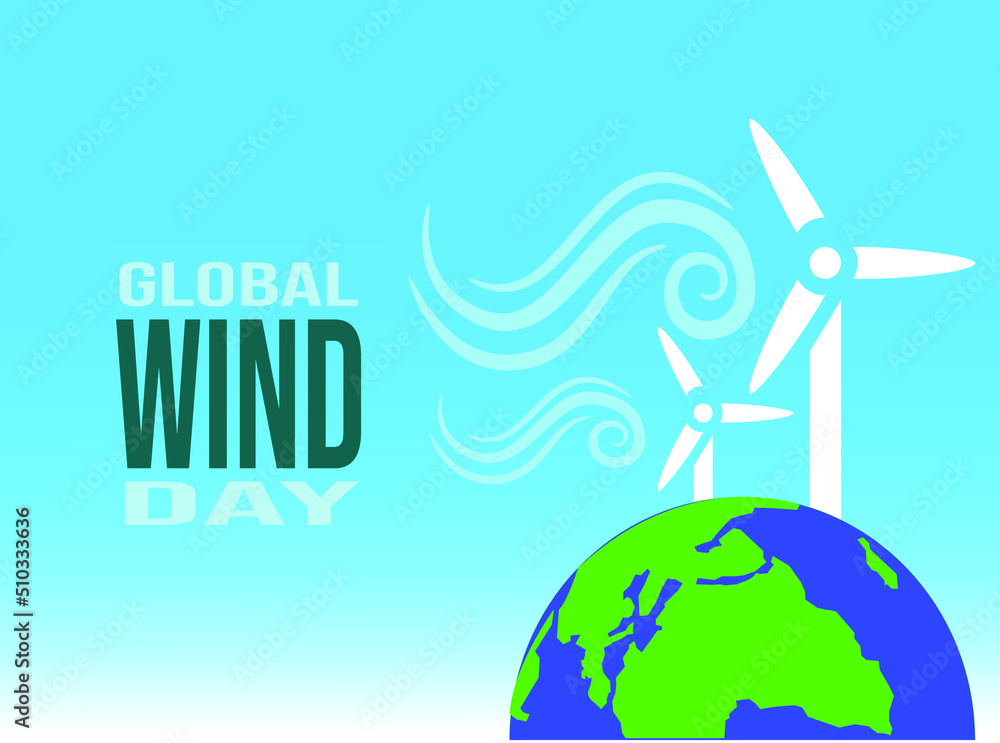 global wind day poster, earth and wind turbines with blue sky Vector ...
