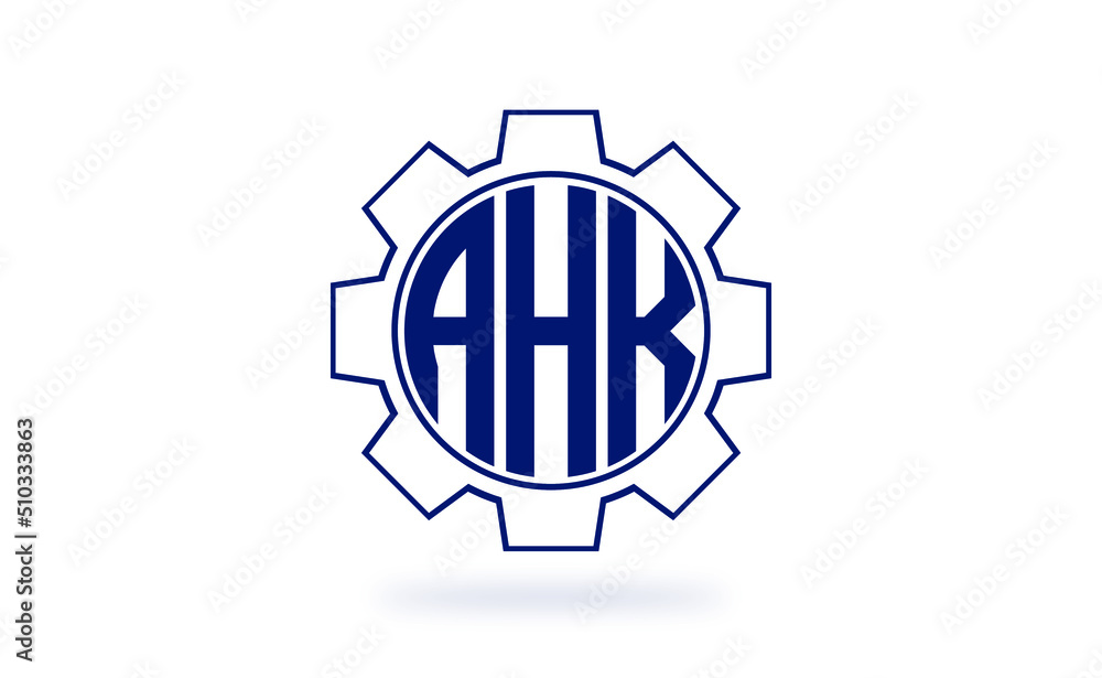 AHK three letter industrial logo with gear icon logo design vector ...