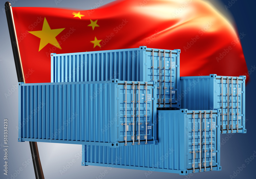 Transportation from China. Cargo containers and PRC flag. Containers ...