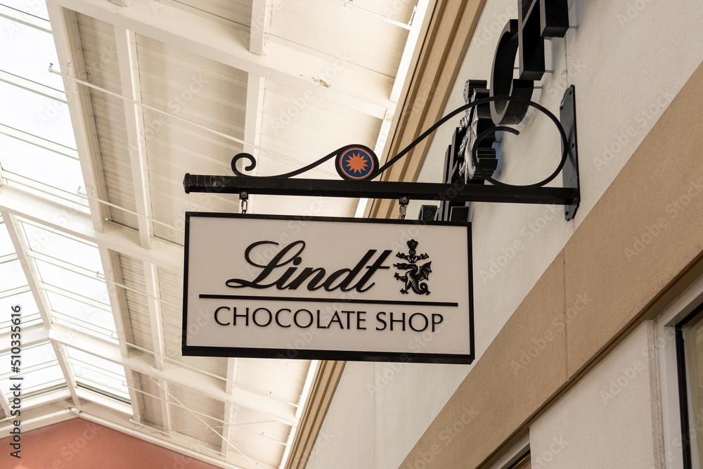 Orlando, Florida, USA - January 21, 2022: Lindt chocolate shop hanging ...