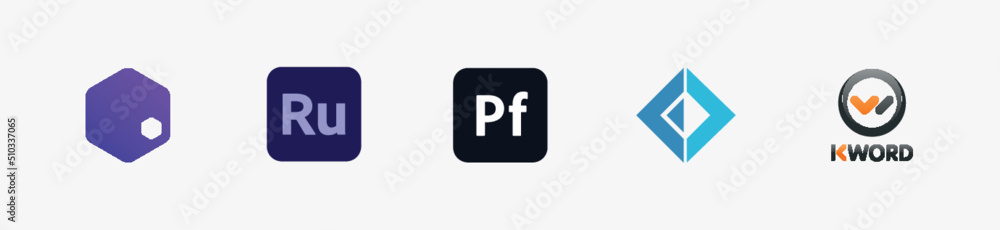 KWord logo, Dockbit logo, Adobe Portfolio logo, Adobe Premiere Rush CC ...