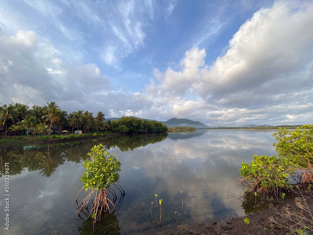 Early morning landscape of Kali river back water at Kadwad village in ...