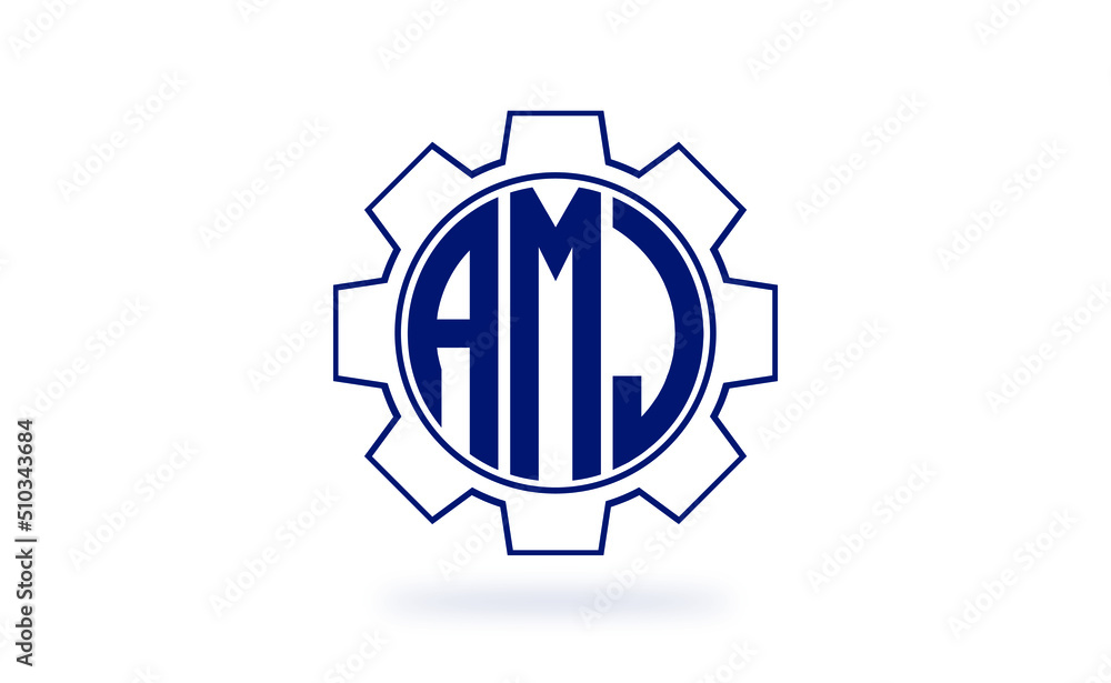 AMJ three letter industrial logo with gear icon logo design vector ...