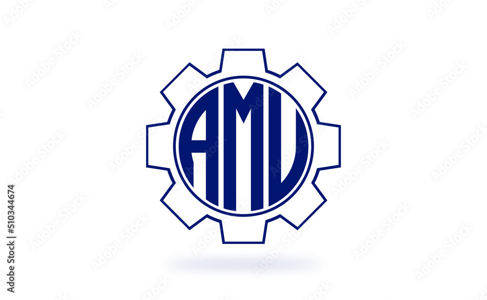 AMU three letter industrial logo with gear icon logo design vector ...