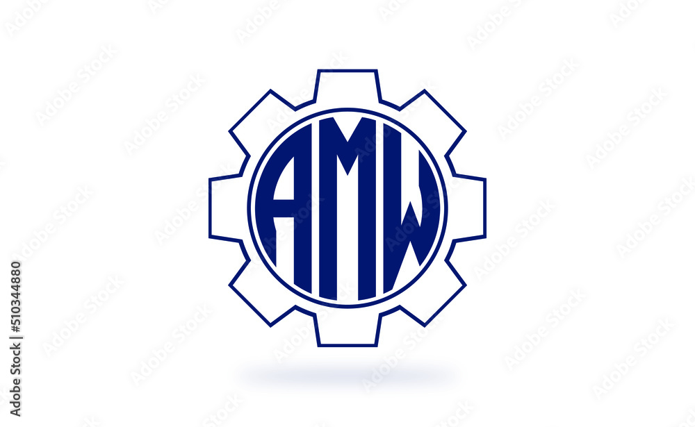 AMW three letter industrial logo with gear icon logo design vector ...