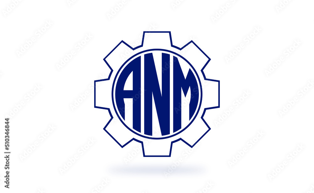 ANM three letter industrial logo with gear icon logo design vector ...