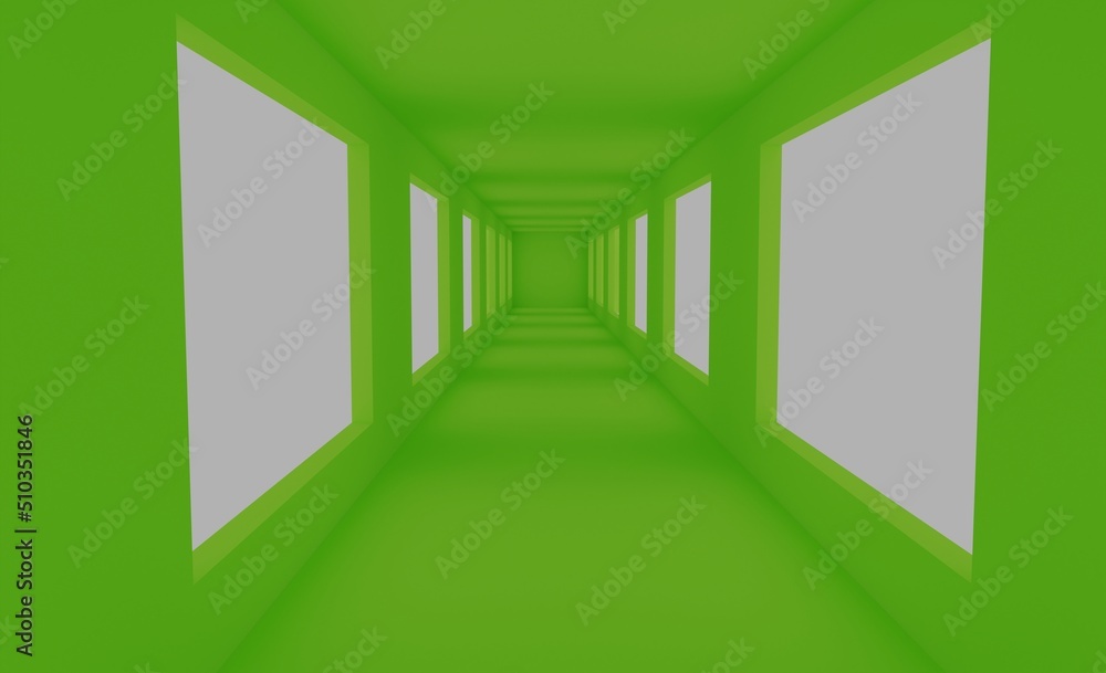 3d green corridor wall concept illustration render Stock Illustration ...