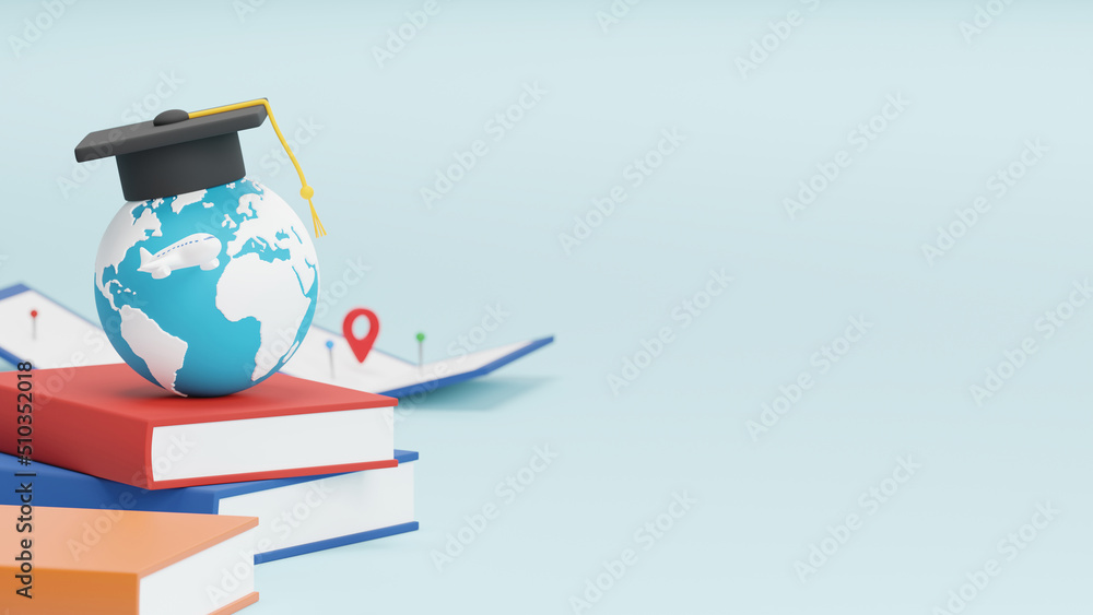 Poster Study abroad concept design of world with graduation cap and ...