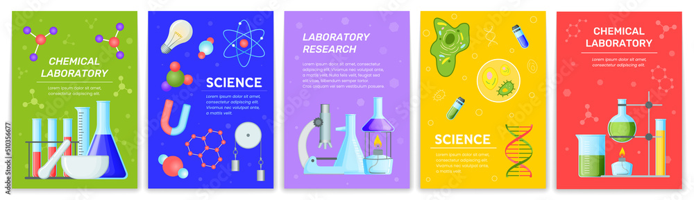 Science posters. Chemical laboratory cards. Medical flyer with test ...