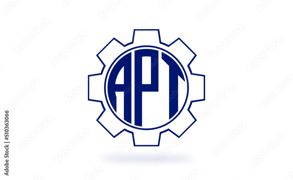 APT three letter industrial logo with gear icon logo design vector ...