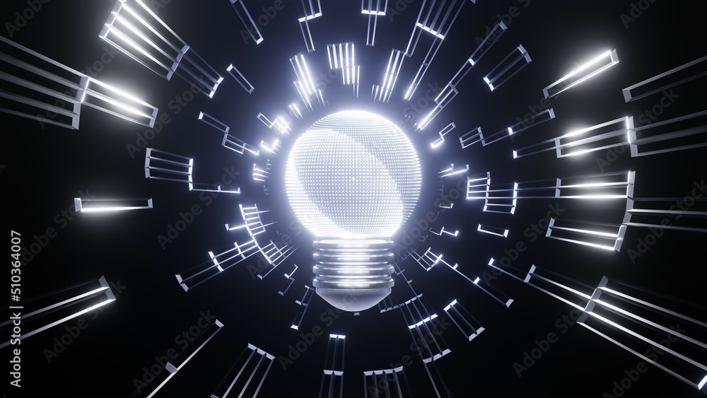 3d Rendering Light bulb connect data motion graphic background. Light ...