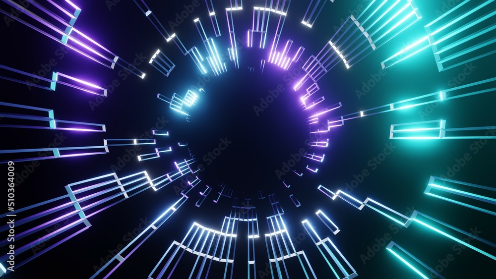 3d Rendering. Flight in abstract sci-fi tunnel. Futuristic motion ...