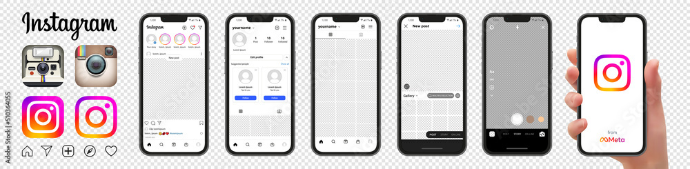 Instagram, social network, mobile app interface mockup template, Vector ...