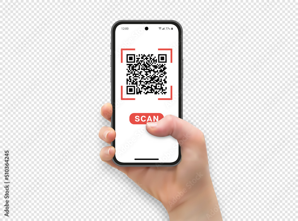 Woman hand holding and touching smartphone screen with thumb, Scan qr ...