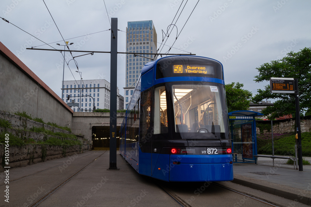 Stadler Tango Lajkonik NF2 type tramway car at Rondo Mogilskie ...