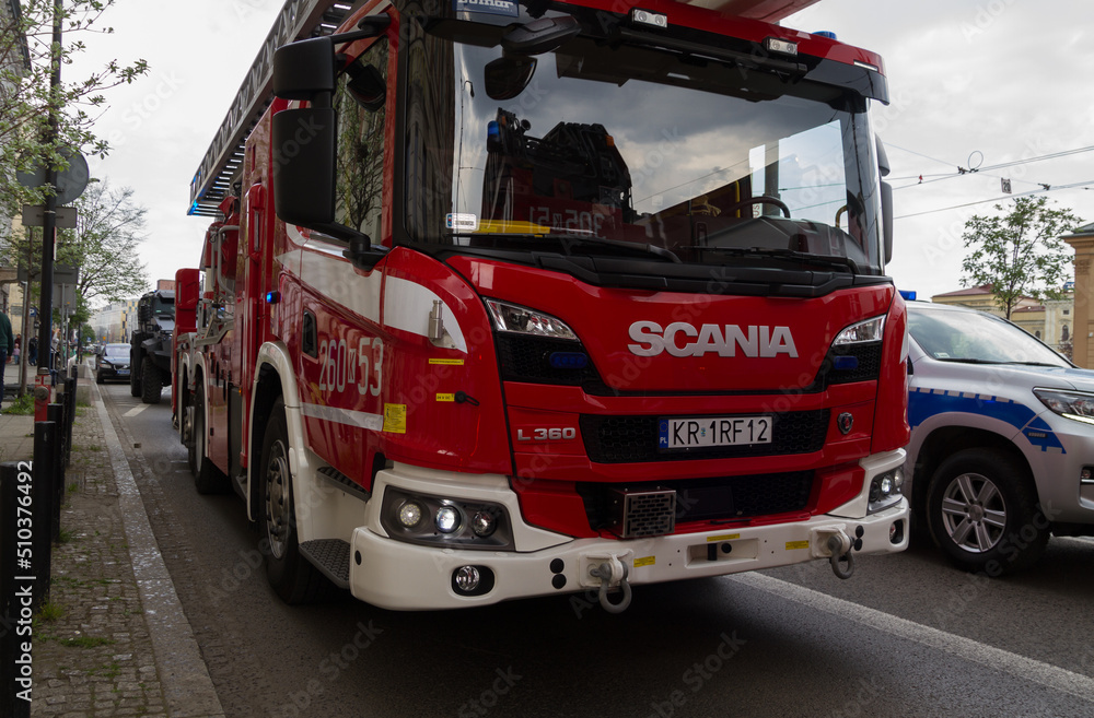 Scania L360 fire engine truck. L series firefighter car vehicle in the ...