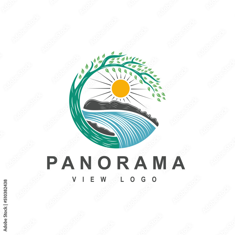 tree, river landscape logo Rural landscape logo design, trees, creek ...